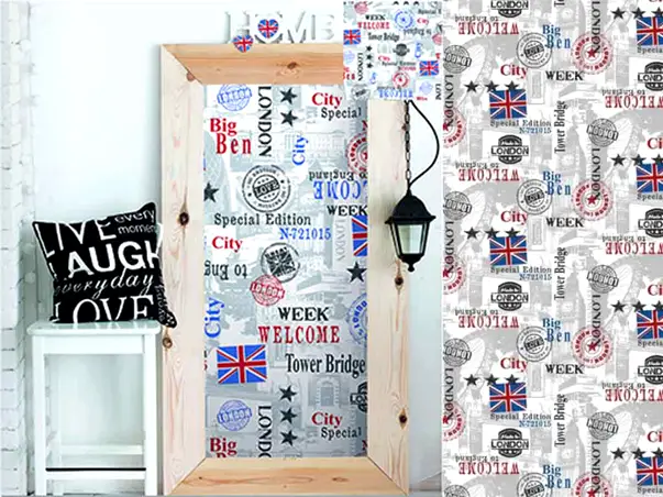 Autocolant decorativ, cu imprimeu cuvinte si imagini, model Lindley.